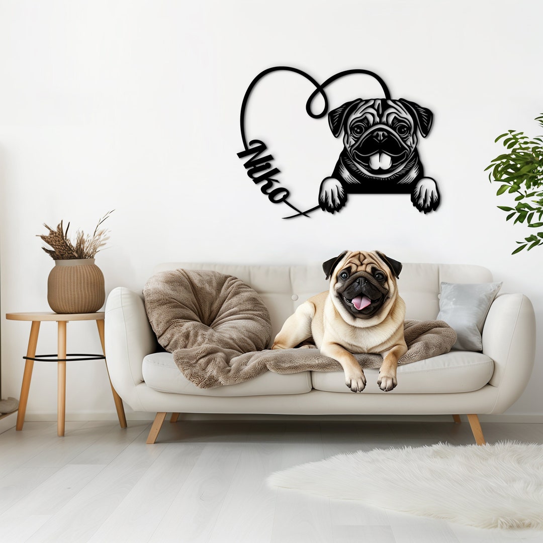 Pug Wall Art Wooden Wall Decor. Custom Pug Sign Dog Portrait Wall ...