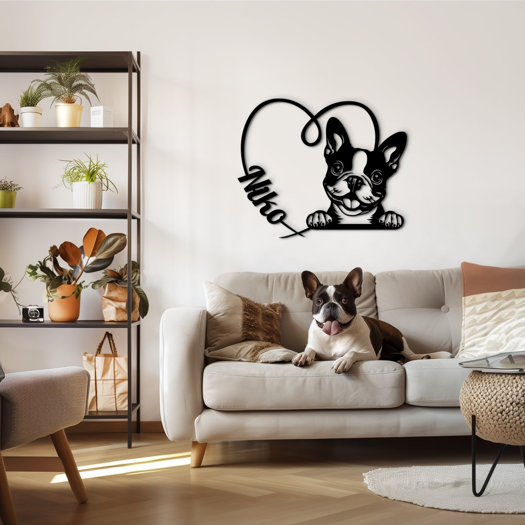 Boston Terrier Art Wood Wall Sign. Custom Boston Terrier Decor Dog Name ...