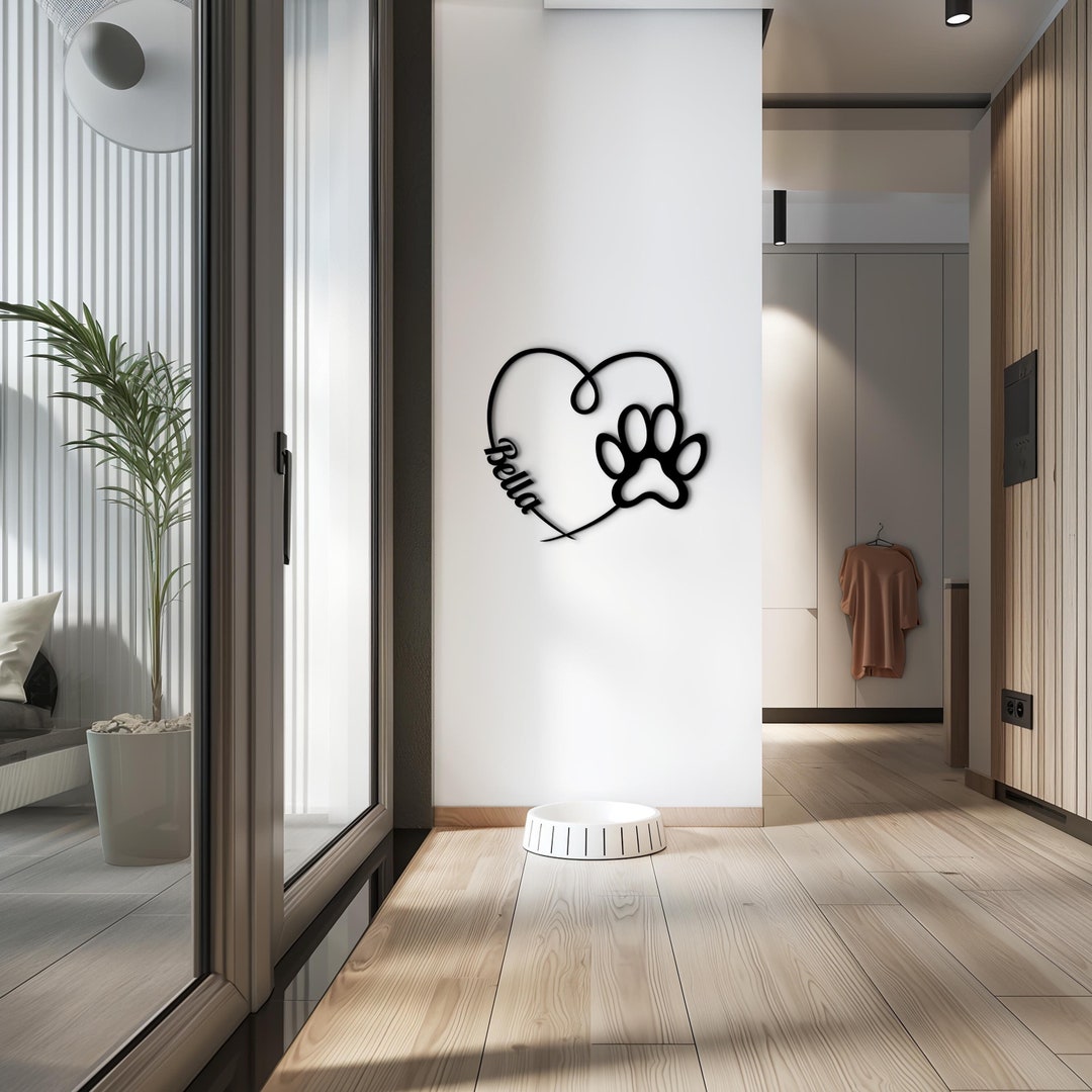 Personalized Wooden Paw Print Wall Decor - Heart-shaped Wood Wall Art ...