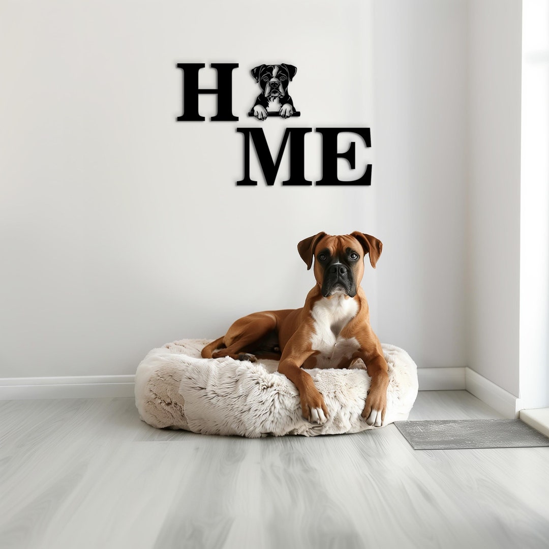 Boxer Dog Wooden HOME Sign Custom Pet Portrait Wall Hanging, Dog Wood ...