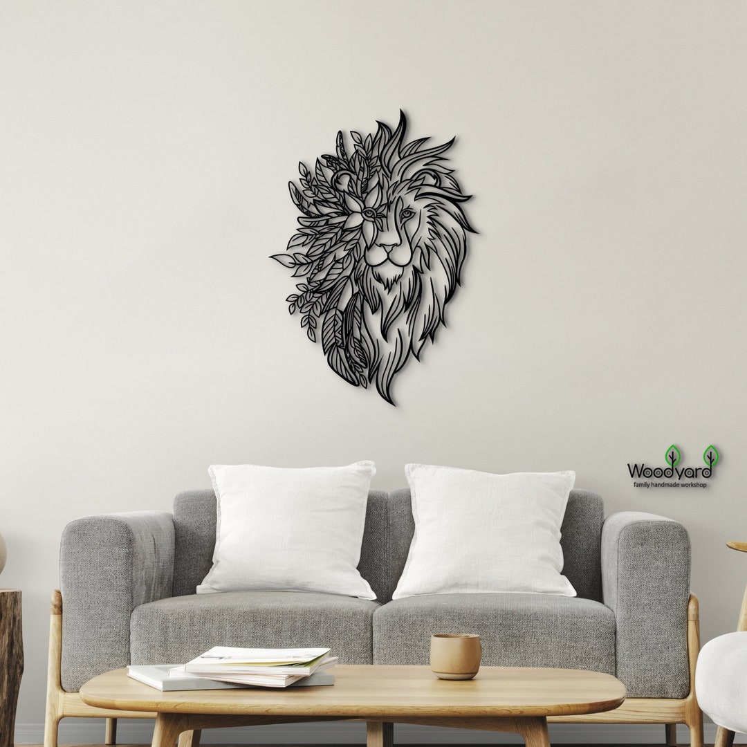 Lion Head Wall Decor With Beautiful Floral Design, Lion Head With ...
