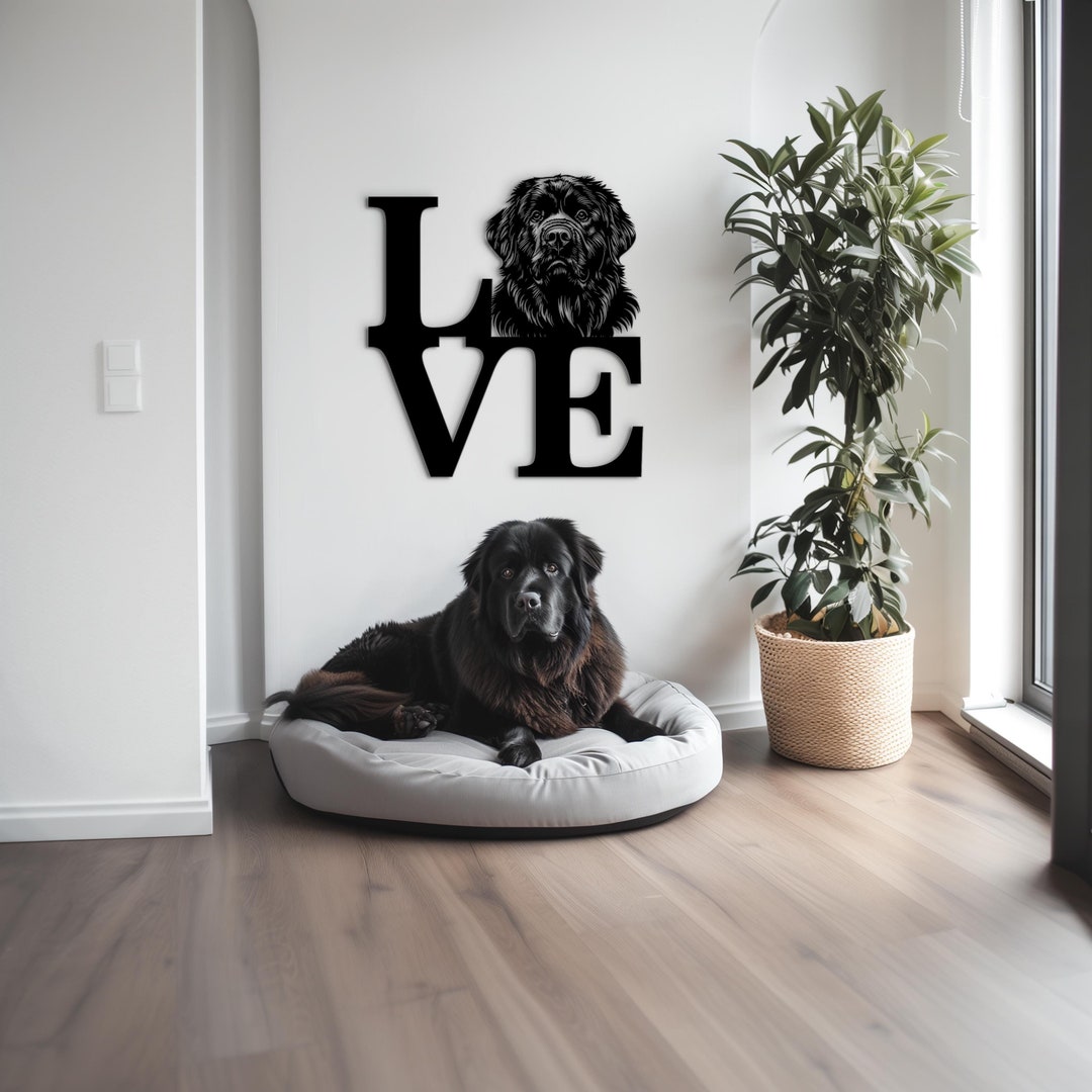 Newfoundland Dog Sign Wood Wall Art, Love Wall Sign With Pet Portrait ...