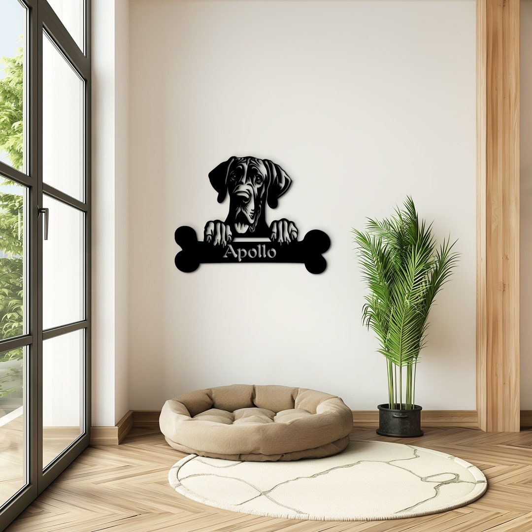 Great Dane Decor Wood Wall Art. Best Dog Dad Ever. Custom Pet Portrait ...