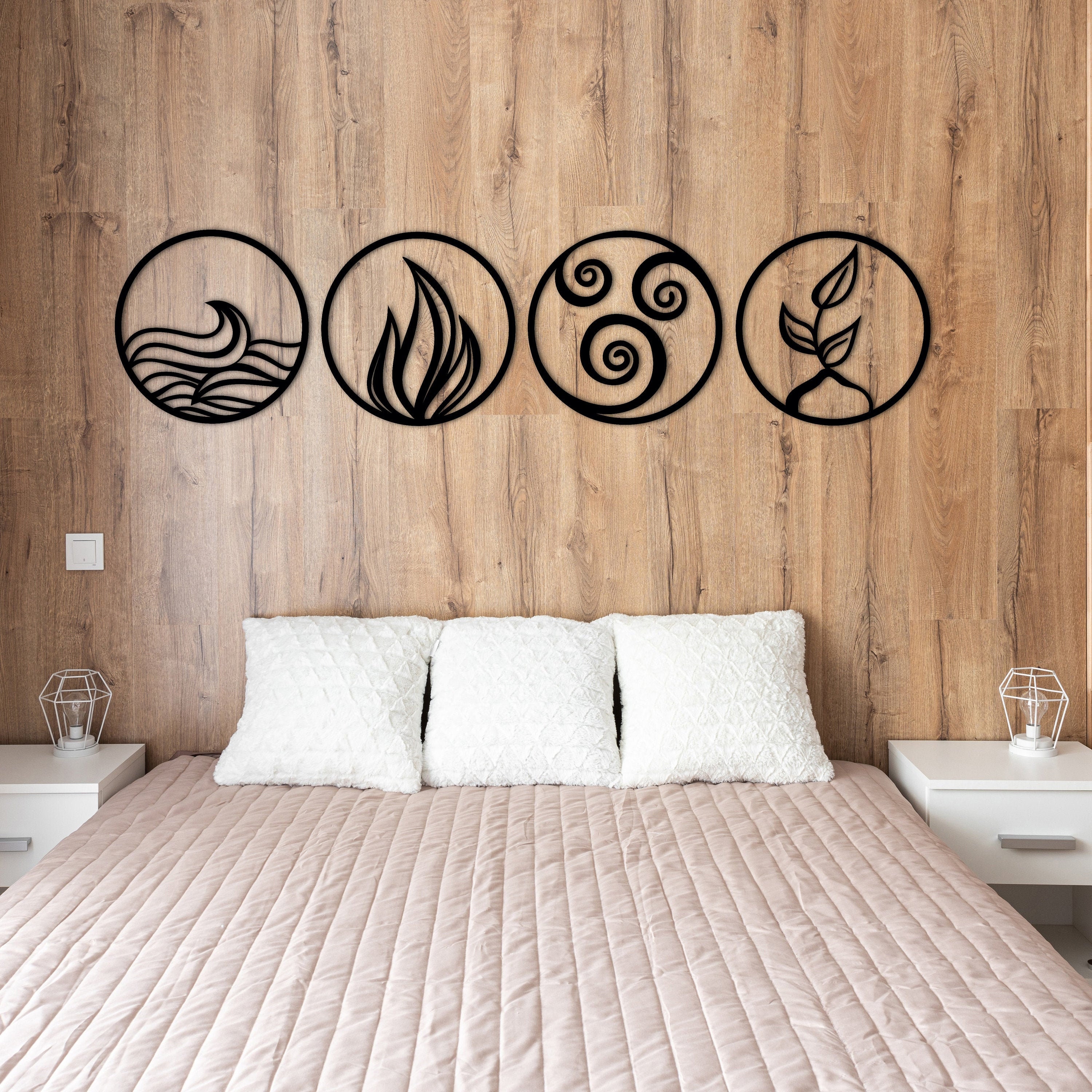 Decorative Set of Four Elements Wooden Wall Hanging: Set of 4 | Etsy