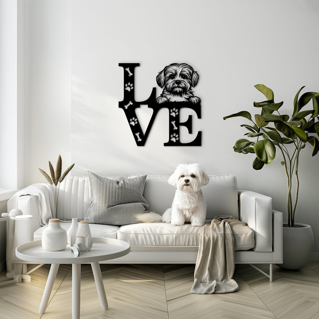 Maltese Wall Art Dog Love Sign, Wooden Wall Hanging Dog Portrait Decor ...