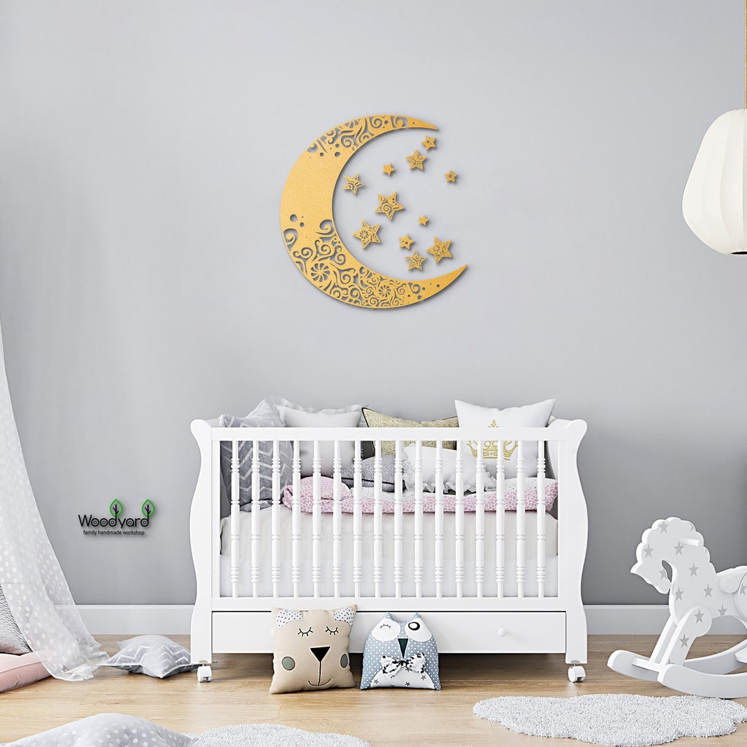 Moon and Stars Nursery Decor, Cute Bedroom Wall Decoration, Nursery ...