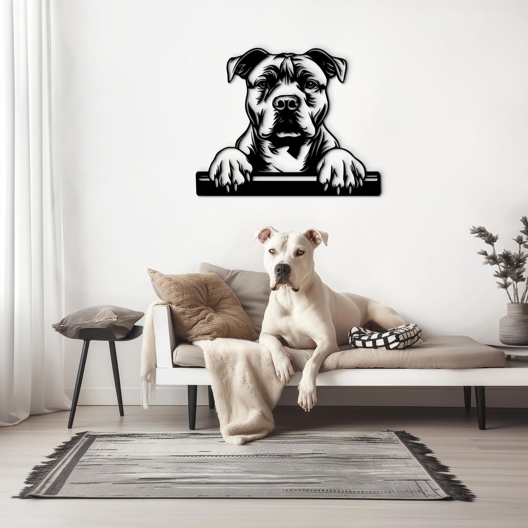 American Pit Bull Wall Art - Wooden Dog Portrait Sign, Pet Room Hanging ...