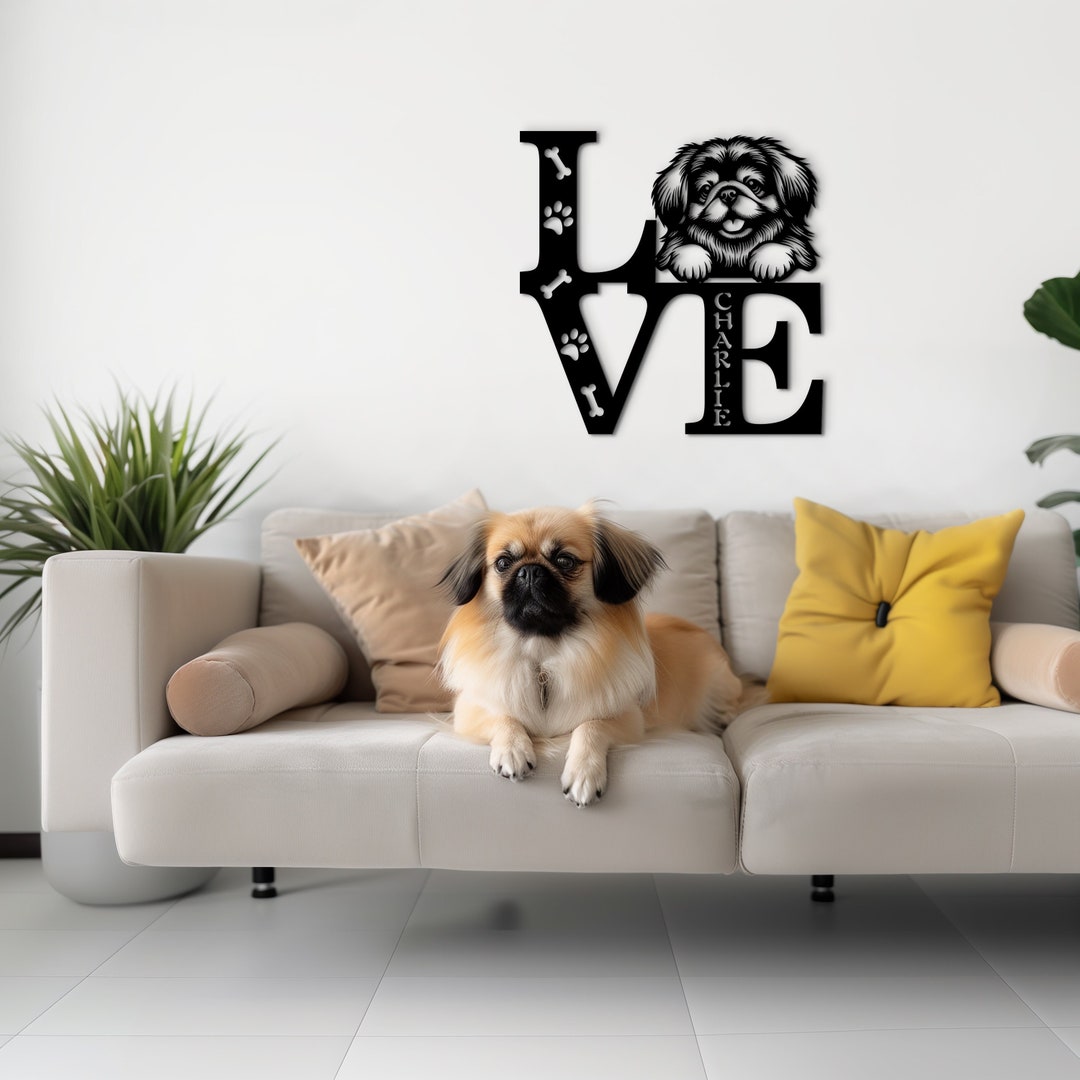 Pekingese Love Sign Wood Wall Art. Personalized Pekingese Dog Portrait ...