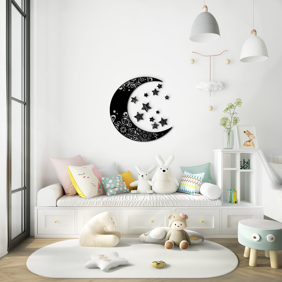 Moon and Stars Nursery Decor. Cute Bedroom Wall Decoration. Nursery ...