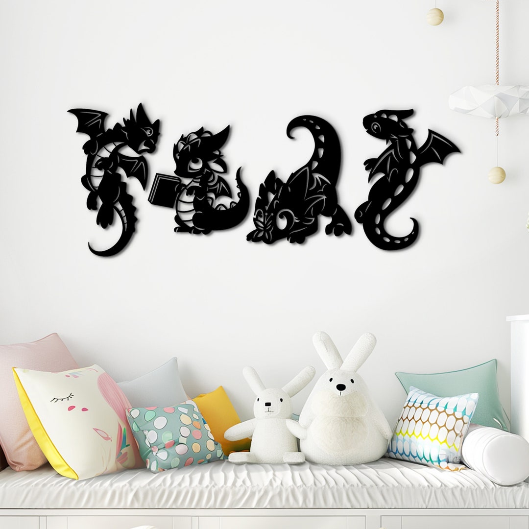 Drachen Wand Dekor Holz Wand Kunst. Dekoratives Set mit 4 Drachen. Holz ...