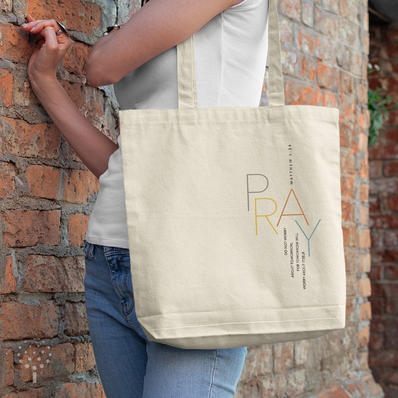 Pray Christian Tote Bags, Bible Scripture Tote Bag, Organic Cotton Bag ...