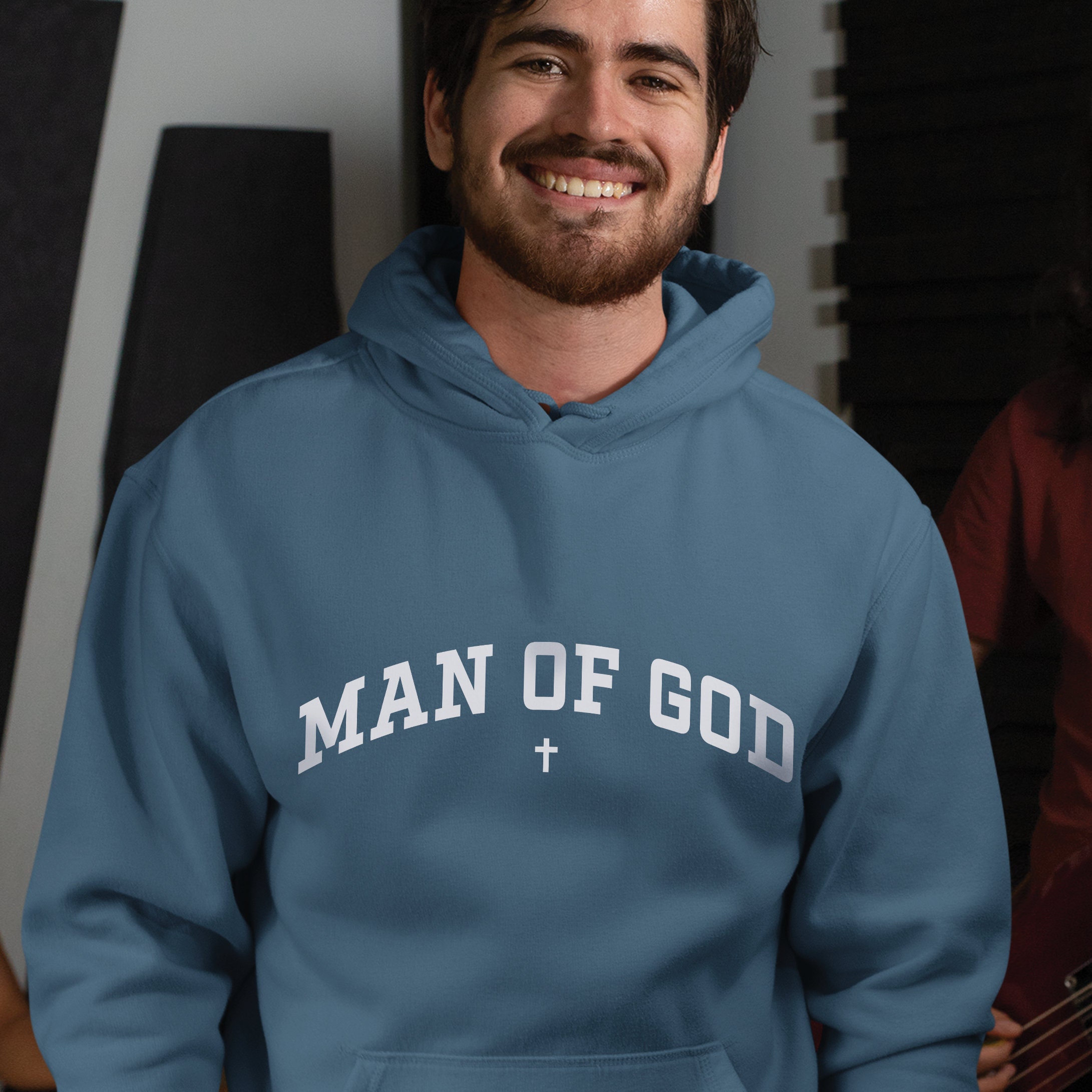 Man of God Arch Typography Graphic Christian Hoodie | Cool Jesus Hoodie ...