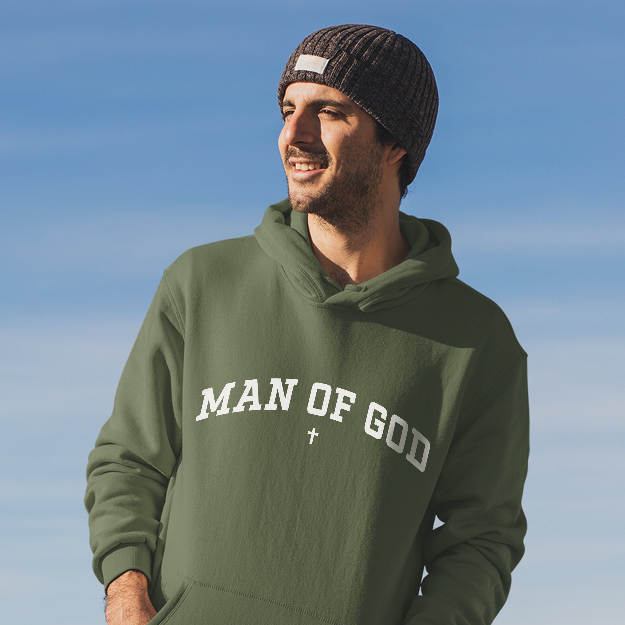 Man of God Arch Typography Graphic Christian Hoodie Cool Jesus Hoodie ...