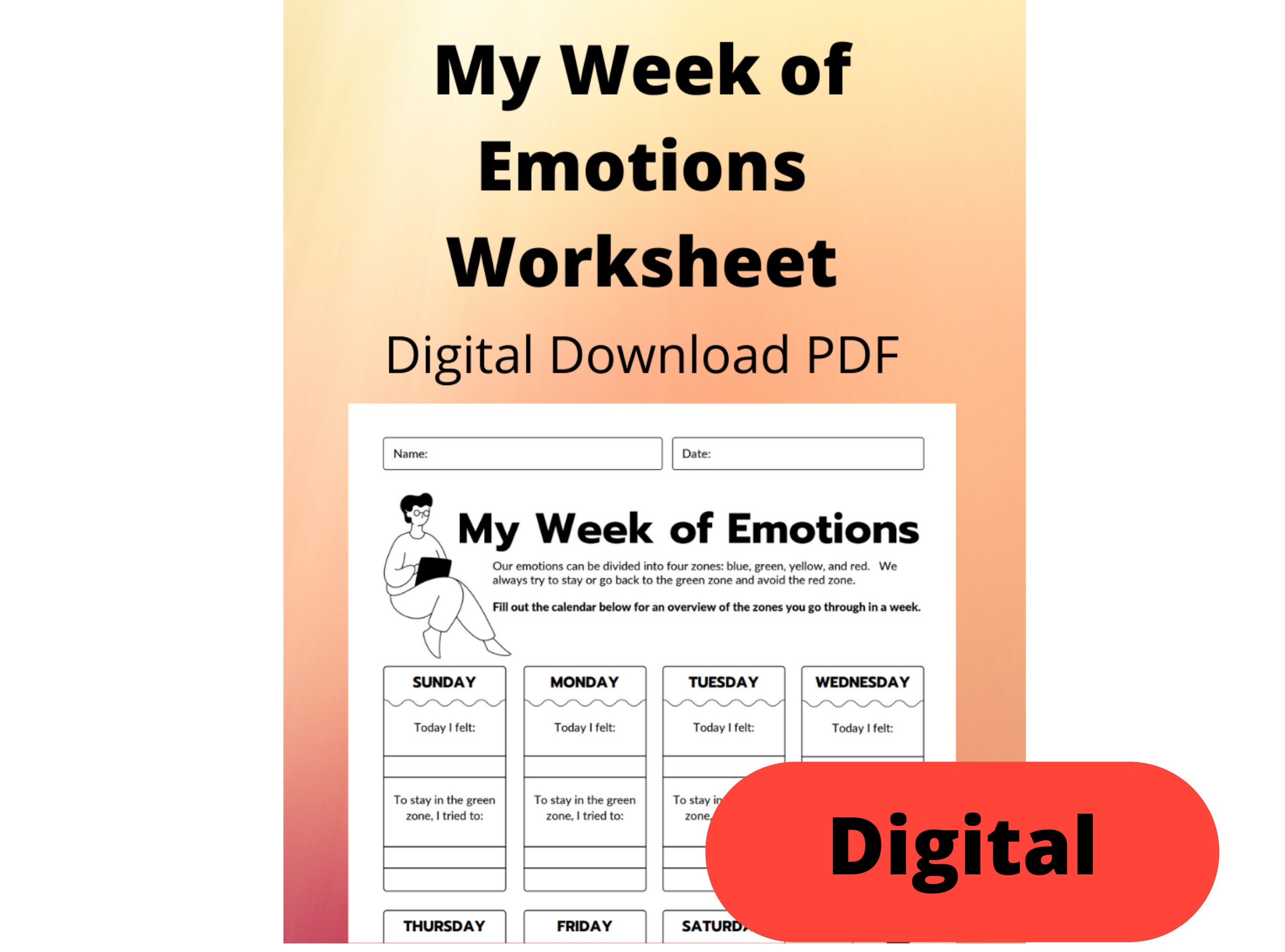 My Week in Emotions Worksheet One Page Worksheet Simple Lined Mood ...