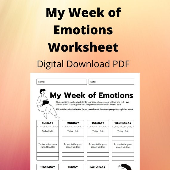 My Week In Emotions Worksheet One Page Worksheet Simple Lined | Etsy