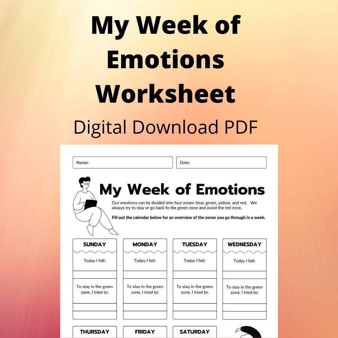 My Week in Emotions Worksheet One Page Worksheet Simple Lined Mood ...