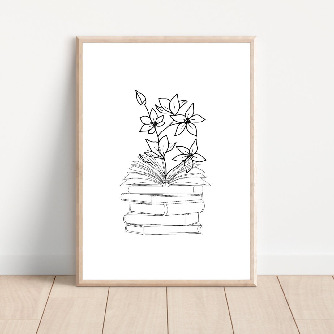 Book Print Minimal Flower Print Book Art Print Book Lover - Etsy