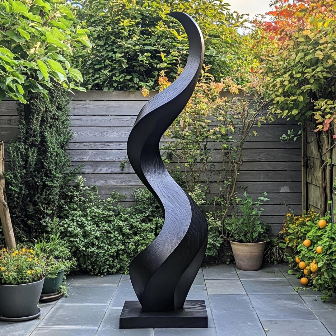 Hand-carved Wood Outdoor Sculpture: Modern Abstract Garden Art - Etsy