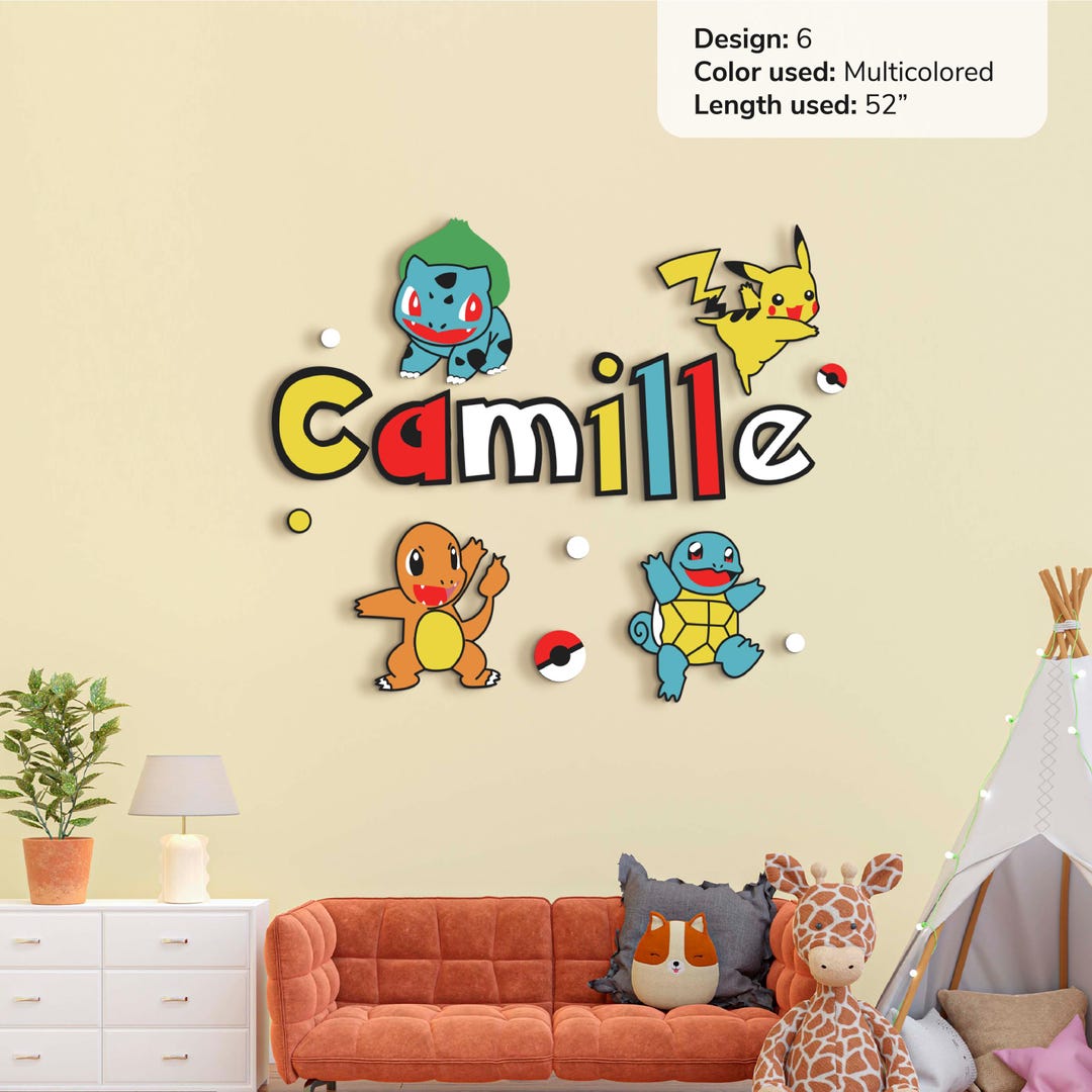 Personalized Poke Animals Pokeball Kids Room Pikachu Nursery Decor Ash ...