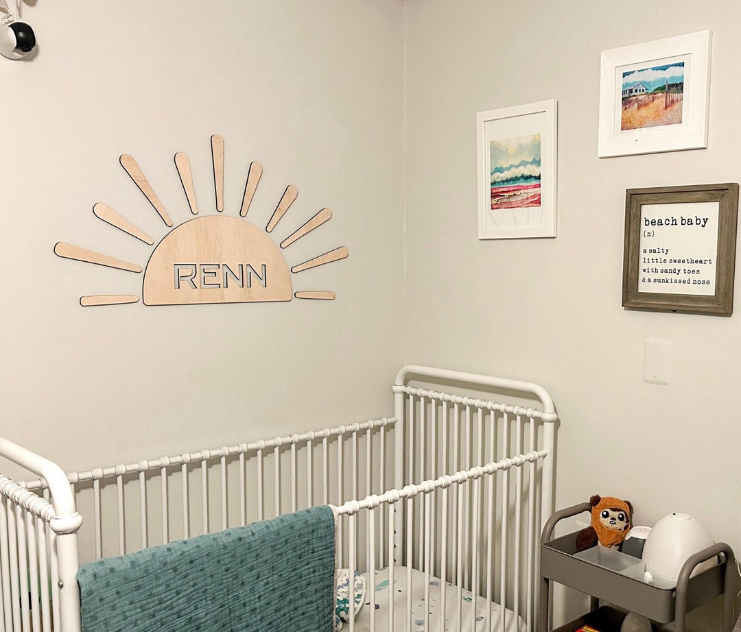 Half Sun Name Sign for Nursery Clouds Personalized Sign Sun Wall Sign ...