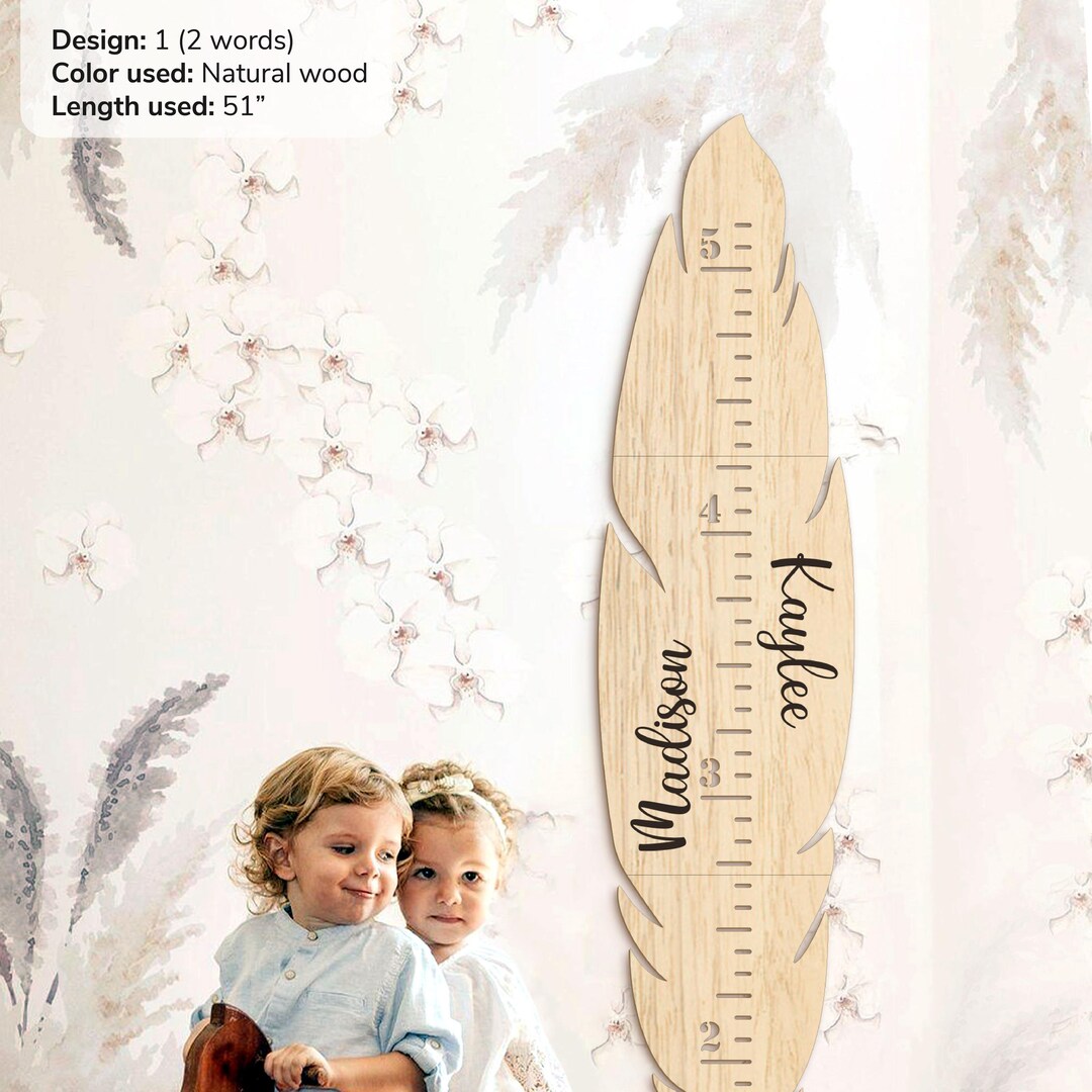 Custom Feather Night Light Growth Chart Wooden Feather Height Chart ...