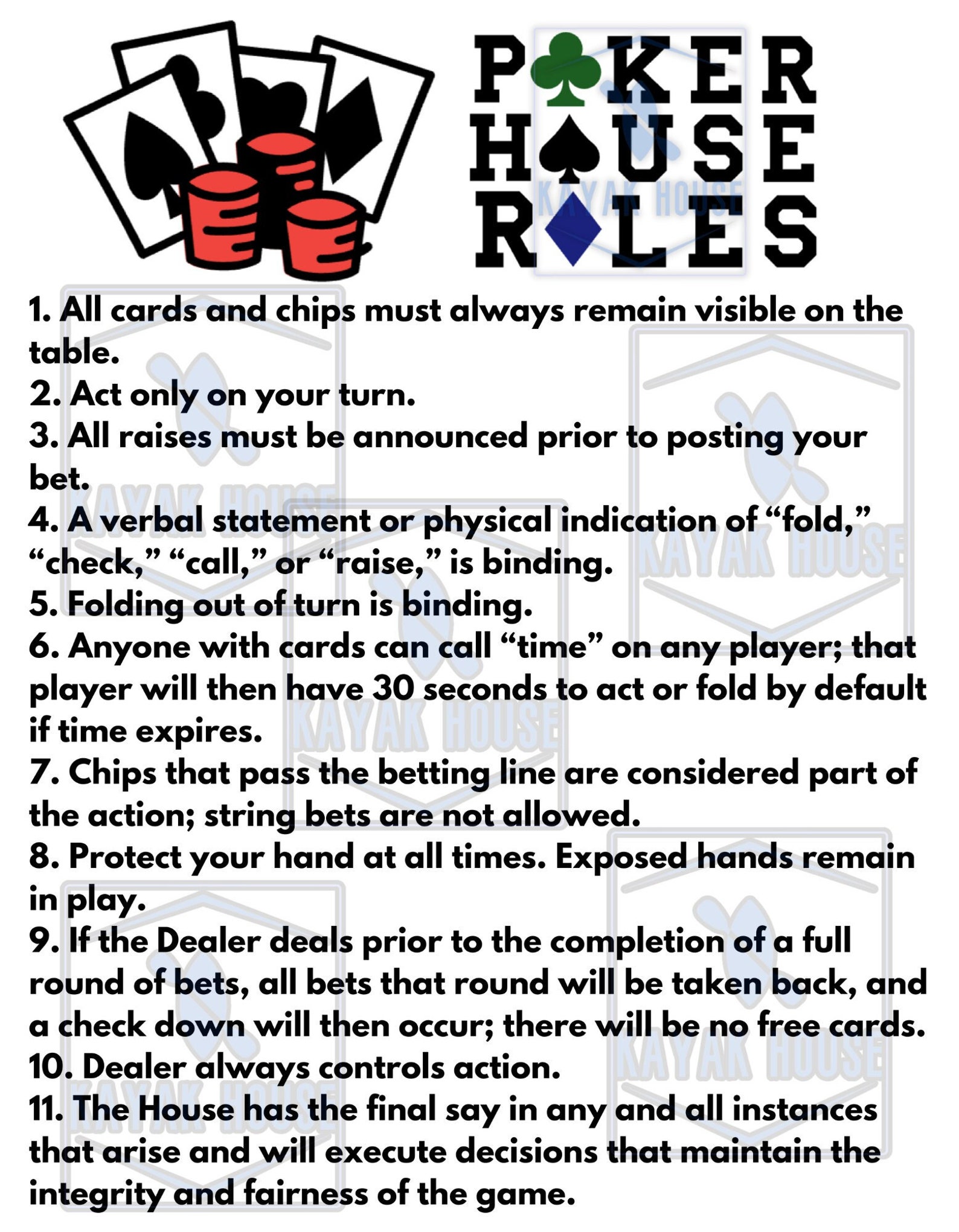 Poker House Rules Digital PDF Download Buy-ins, Blinds, Poker ...