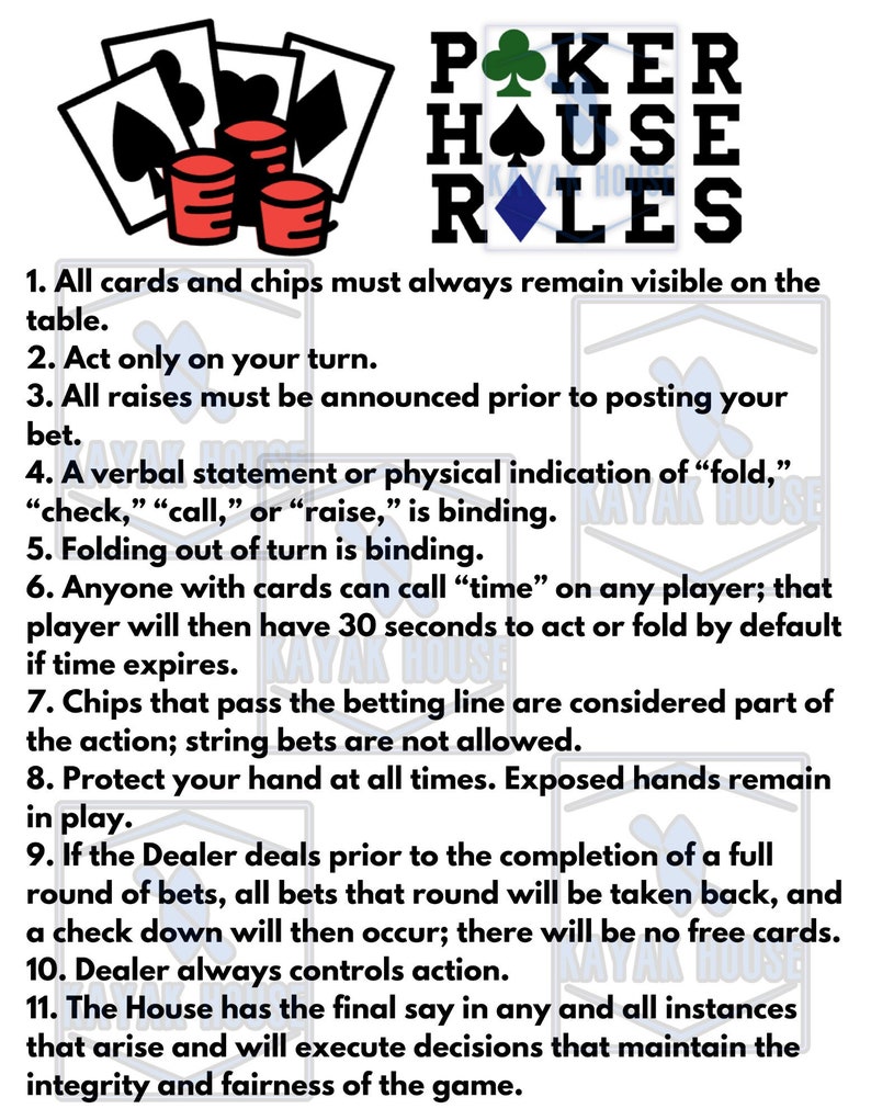 Poker House Rules Digital PDF Download Buy-ins, Blinds, Poker ...