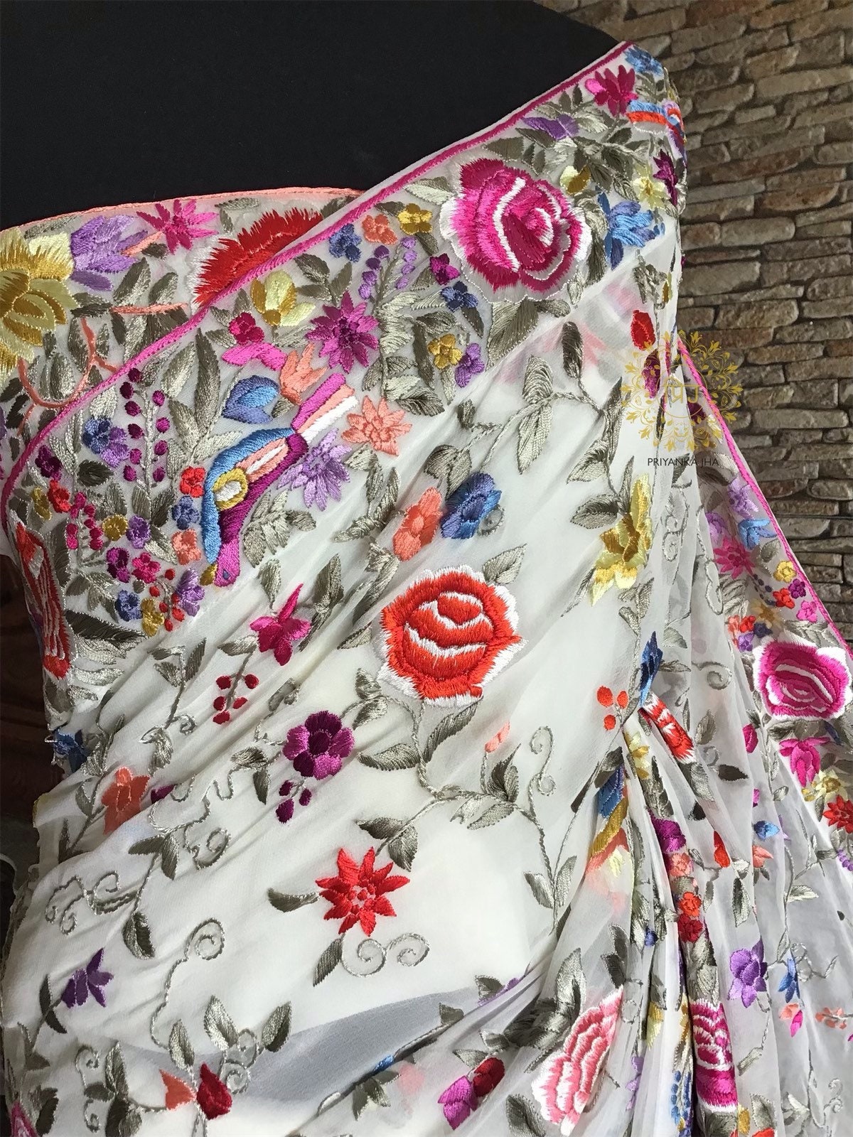 Parsi Gara Saree, Hand Embroidered Saree, - Etsy