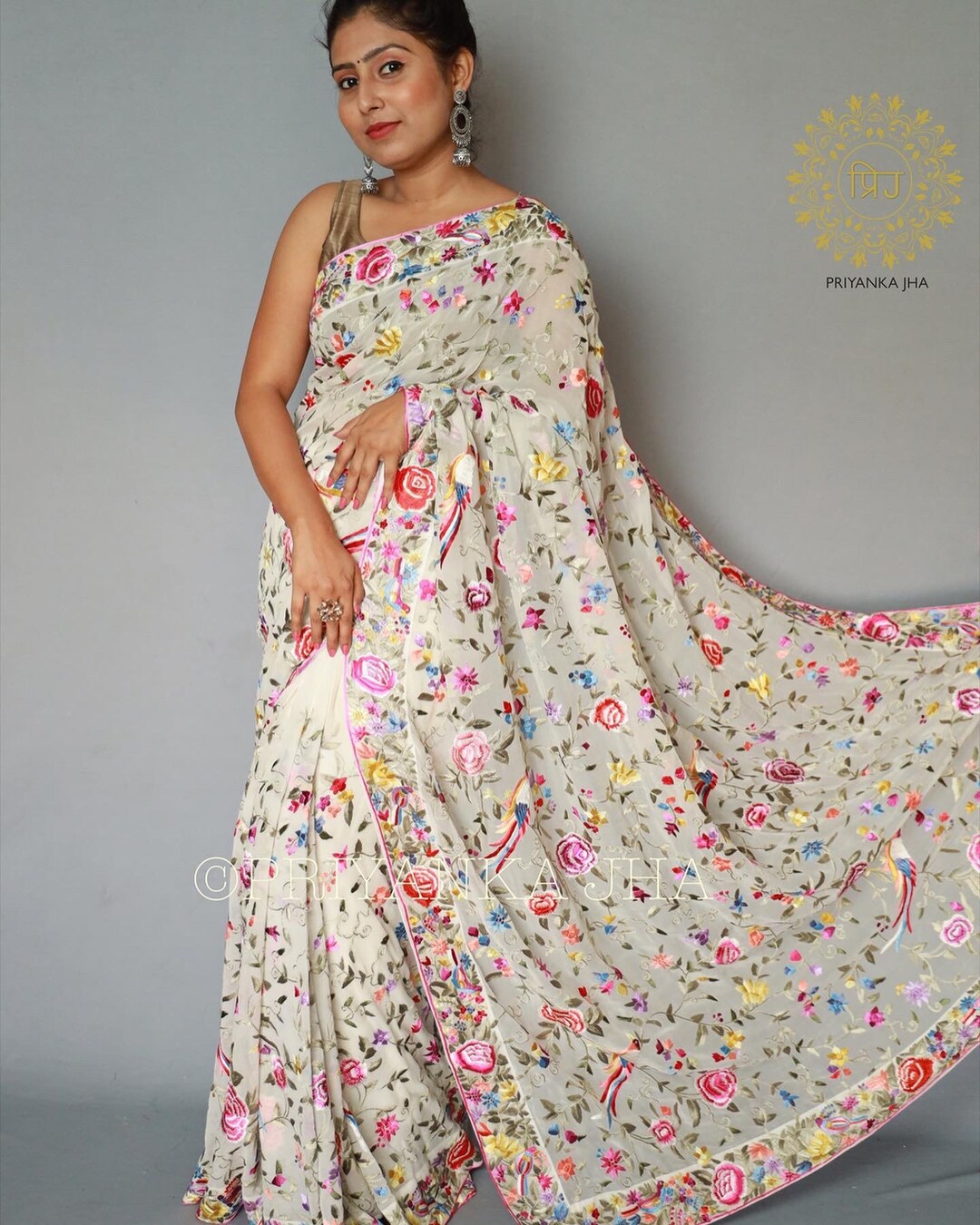 Parsi Gara Saree, Hand Embroidered Saree, - Etsy