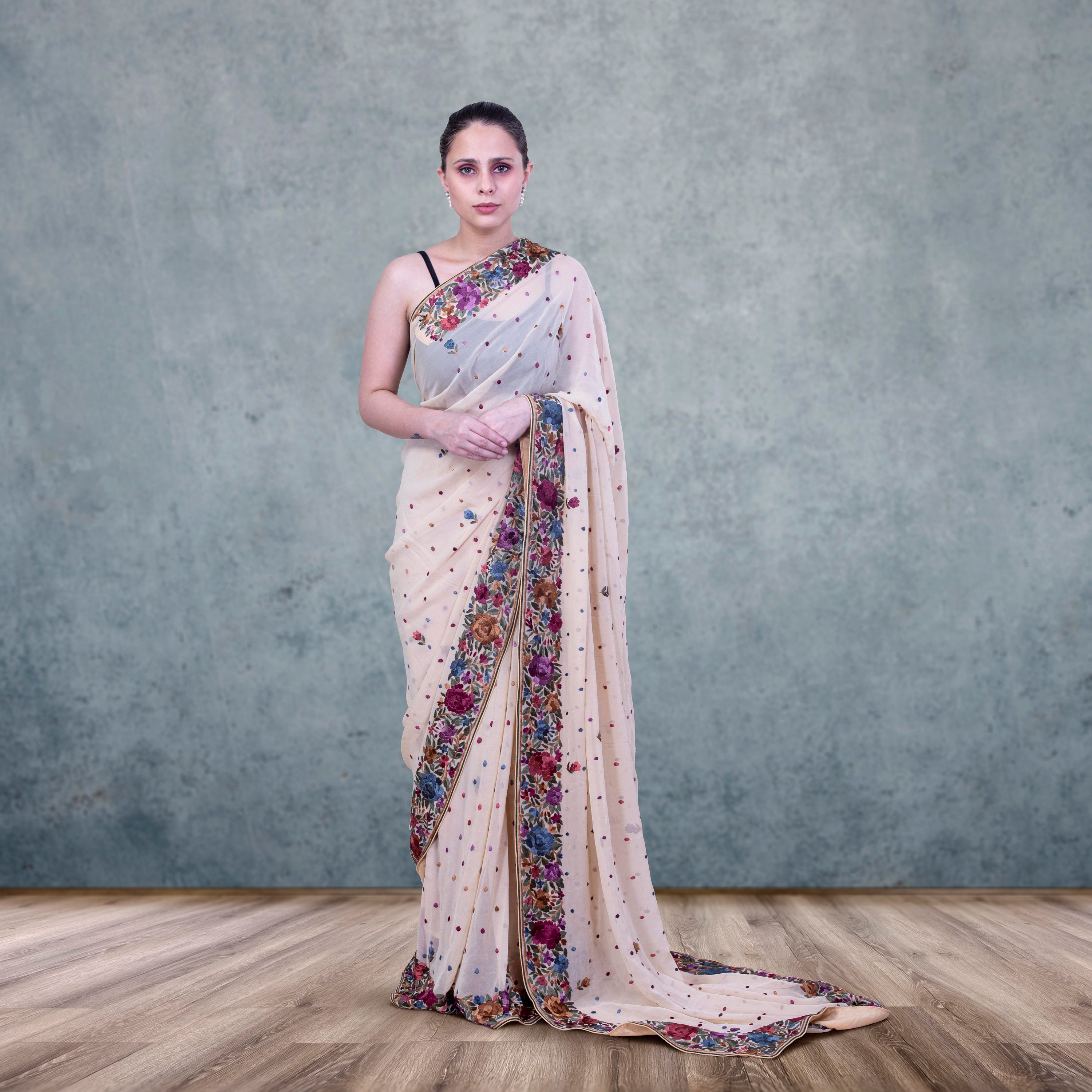 Parsi Gara Saree hand embroidered Parsi Gara pure georgette | Etsy