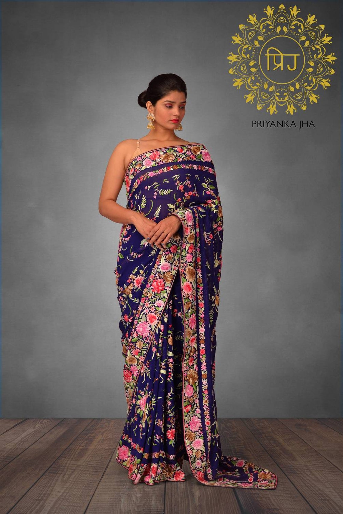 Parsi Gara Saree With Multi Colour Hand Work Special Occasion - Etsy