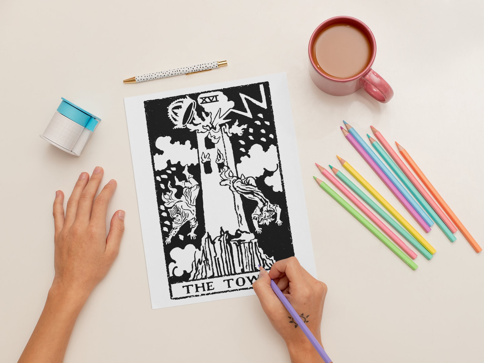 Tarot Card 16 the Tower - TAROT COLOURING PACK and Manifestation Guide ...