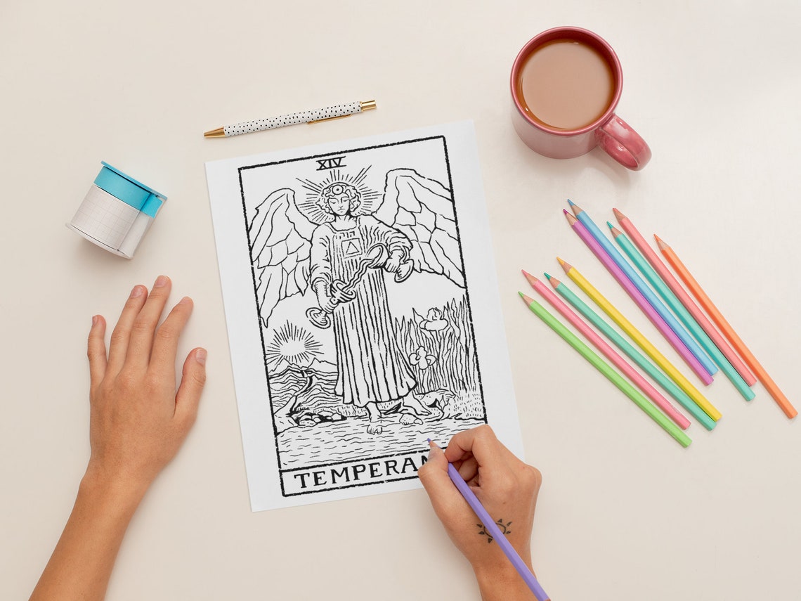 Tarot Card 14 Temperance - TAROT COLOURING PACK and Manifestation Guide ...