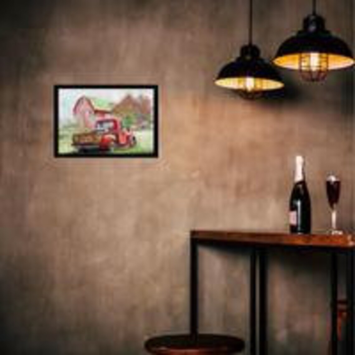 Country Primitive Red Truck Rustic Art Red Barn Wood Framed - Etsy