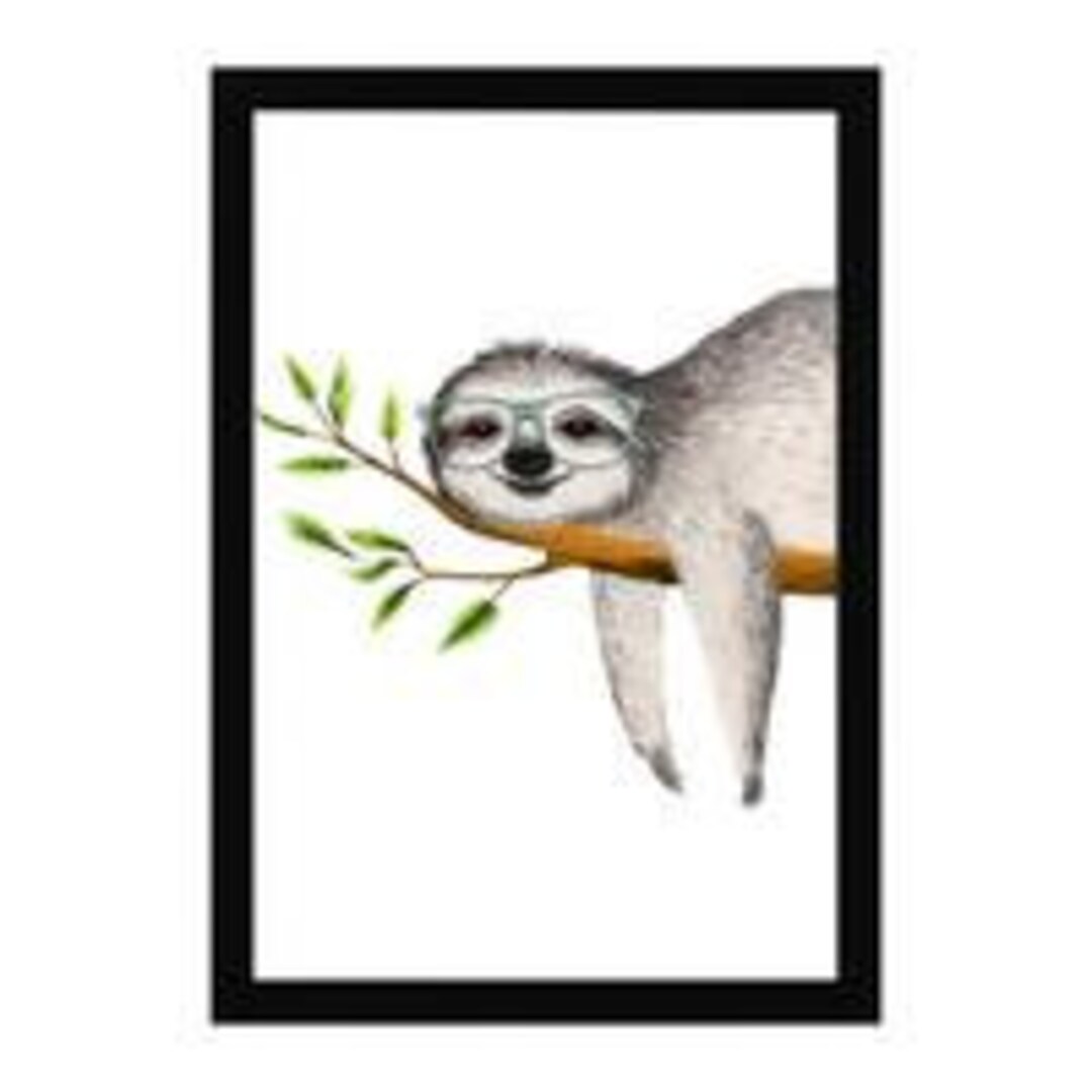 Country Primitive Sloth Glasses Animal Rustic Art Baby Wood Framed ...