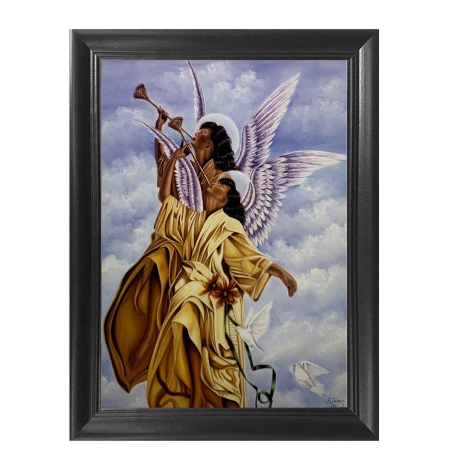 Religious Angel Art African American Art Wood Framed Picture Print Etsy