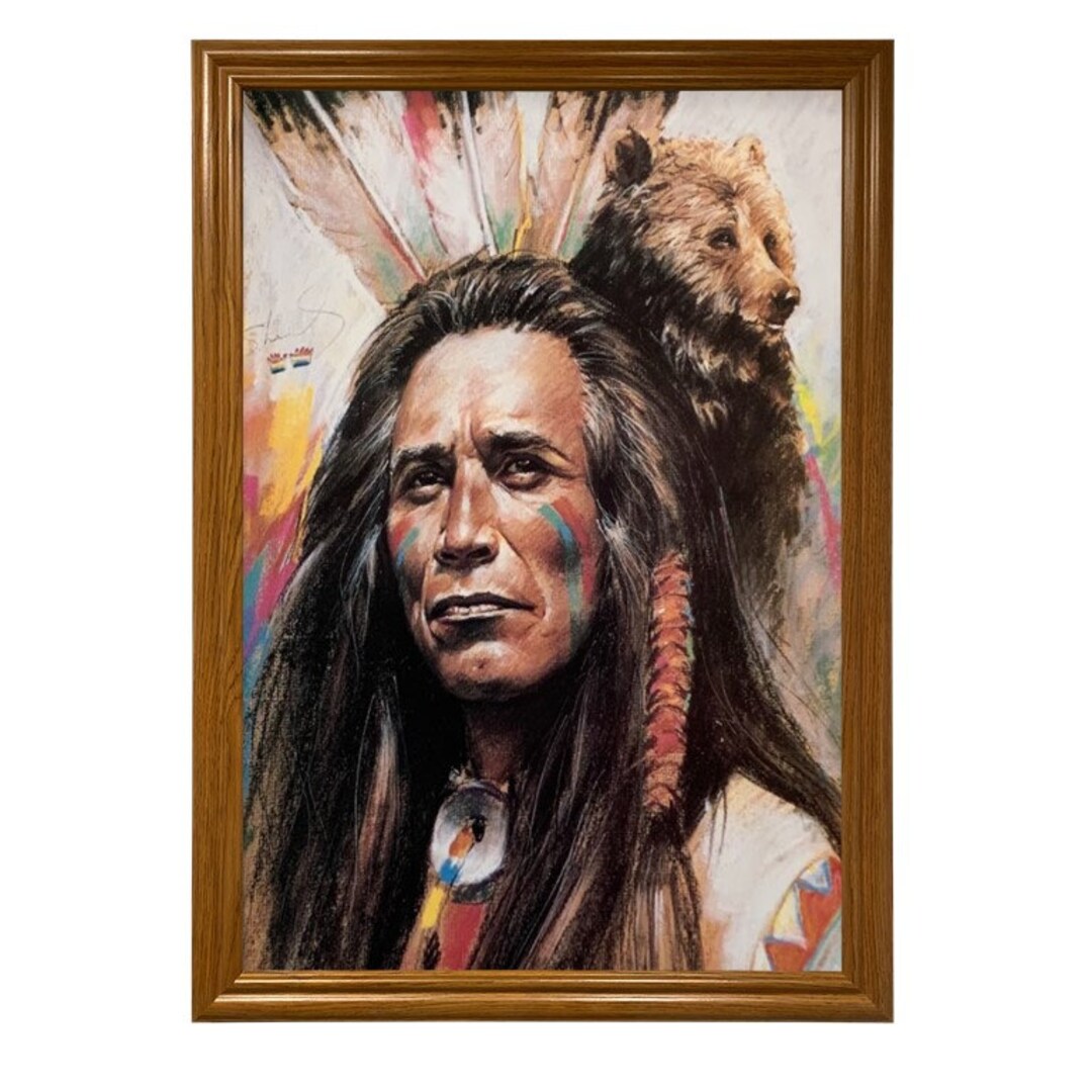 Native American Bear Man Traditional Ethnic Vintage Textured Print ...