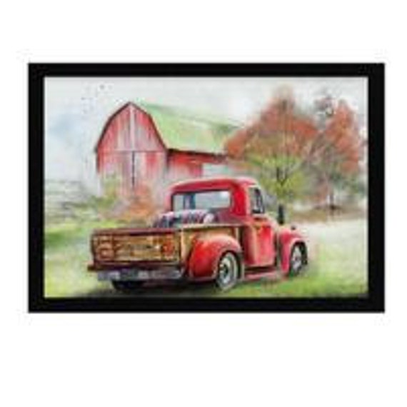 Country Primitive Red Truck Rustic Art Red Barn Wood Framed - Etsy