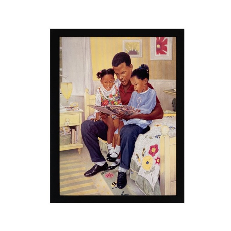 Father Reading African American Art Black Ethnic Art Wood Framed ...