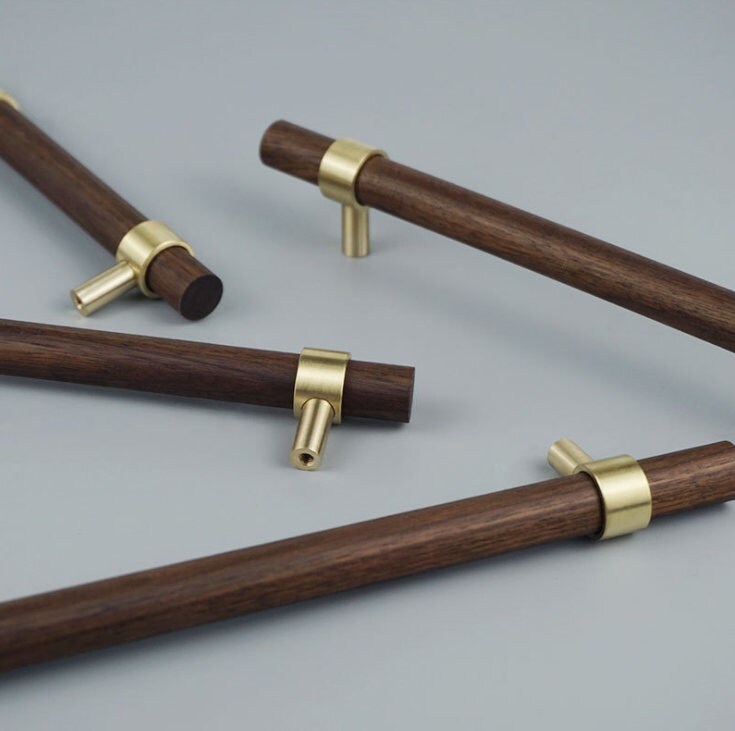 Black Walnut Brass Wood Handles Cupboard Handles Kitchen | Etsy