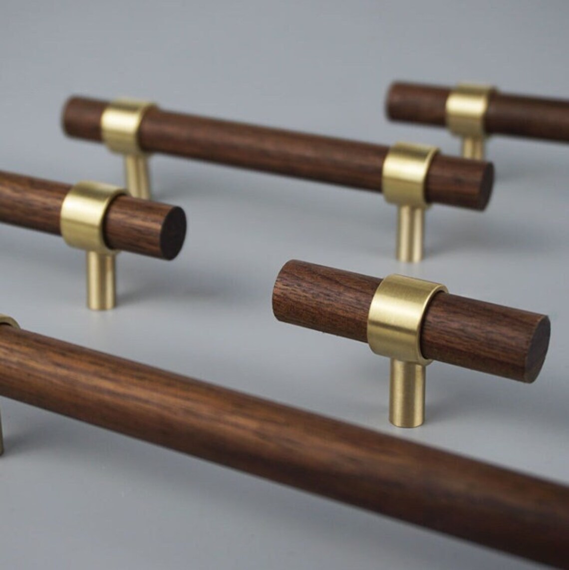 Black Walnut Brass Wood Handles Cupboard Handles Kitchen - Etsy