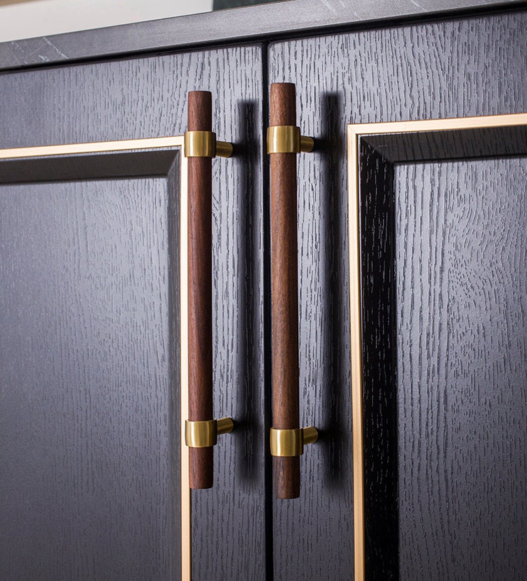 Black Walnut Brass Wood Handles Cupboard Handles Kitchen | Etsy