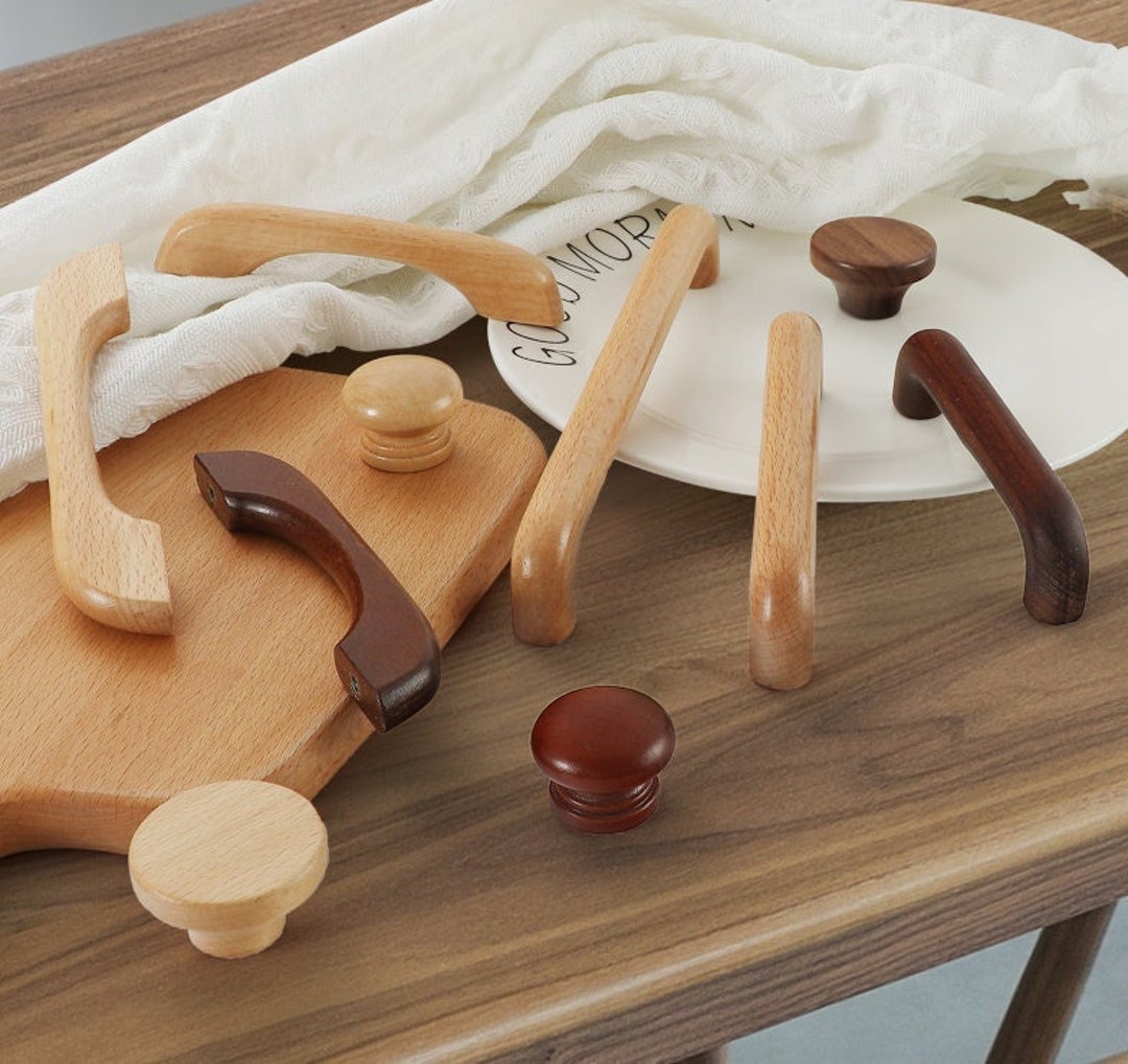 Solid Wood Handles Drawer Dresser Pulls Knobs Round Black Walnut ...