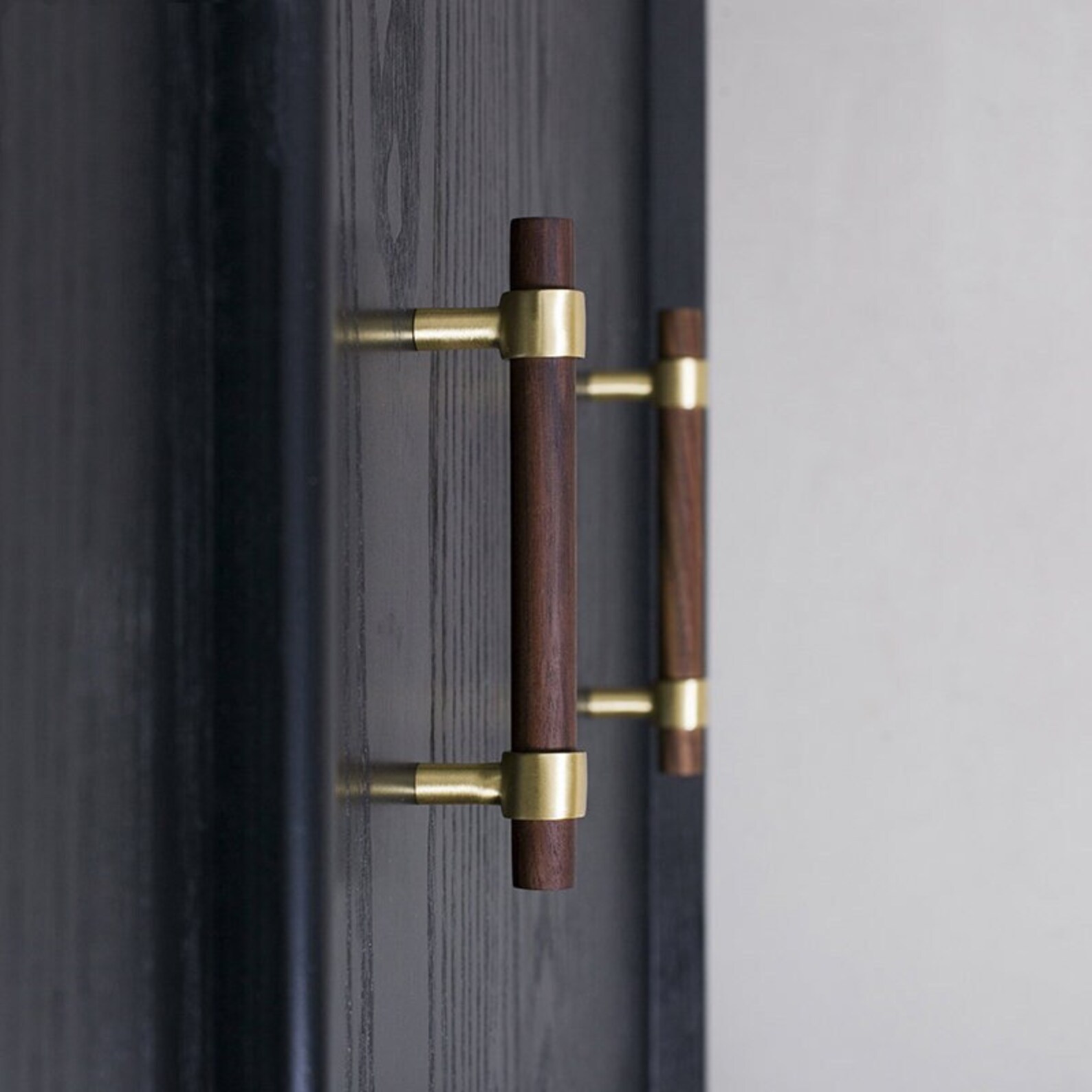 Black Walnut Brass Wood Handles Cupboard Handles Kitchen - Etsy