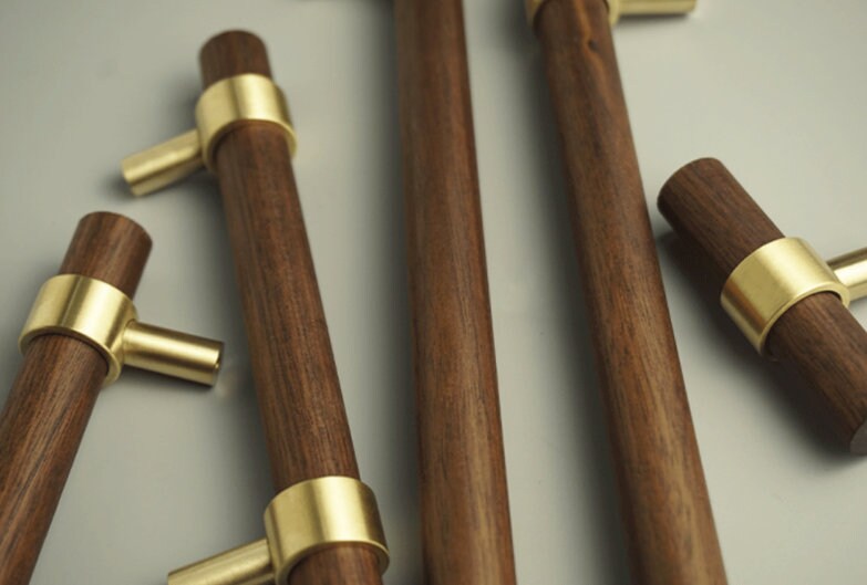 Black Walnut Brass Wood Handles Cupboard Handles Kitchen | Etsy