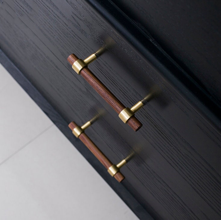 Black Walnut Brass Wood Handles Cupboard Handles Kitchen - Etsy