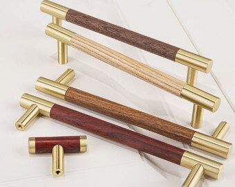 Black Walnut Brass Wood Handles Cupboard Handles Kitchen | Etsy