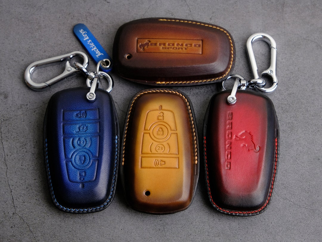 Leather Key Fob Cover for 2024 2023 2022 Bronco Sport Custom Embossed ...