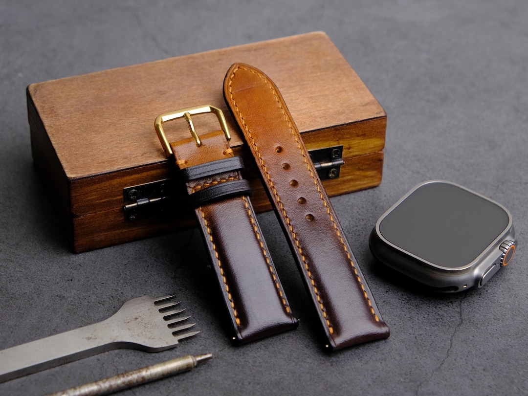 Patina Tan Leather Watch Strap - Custom Leather Watch Strap Size 22mm ...