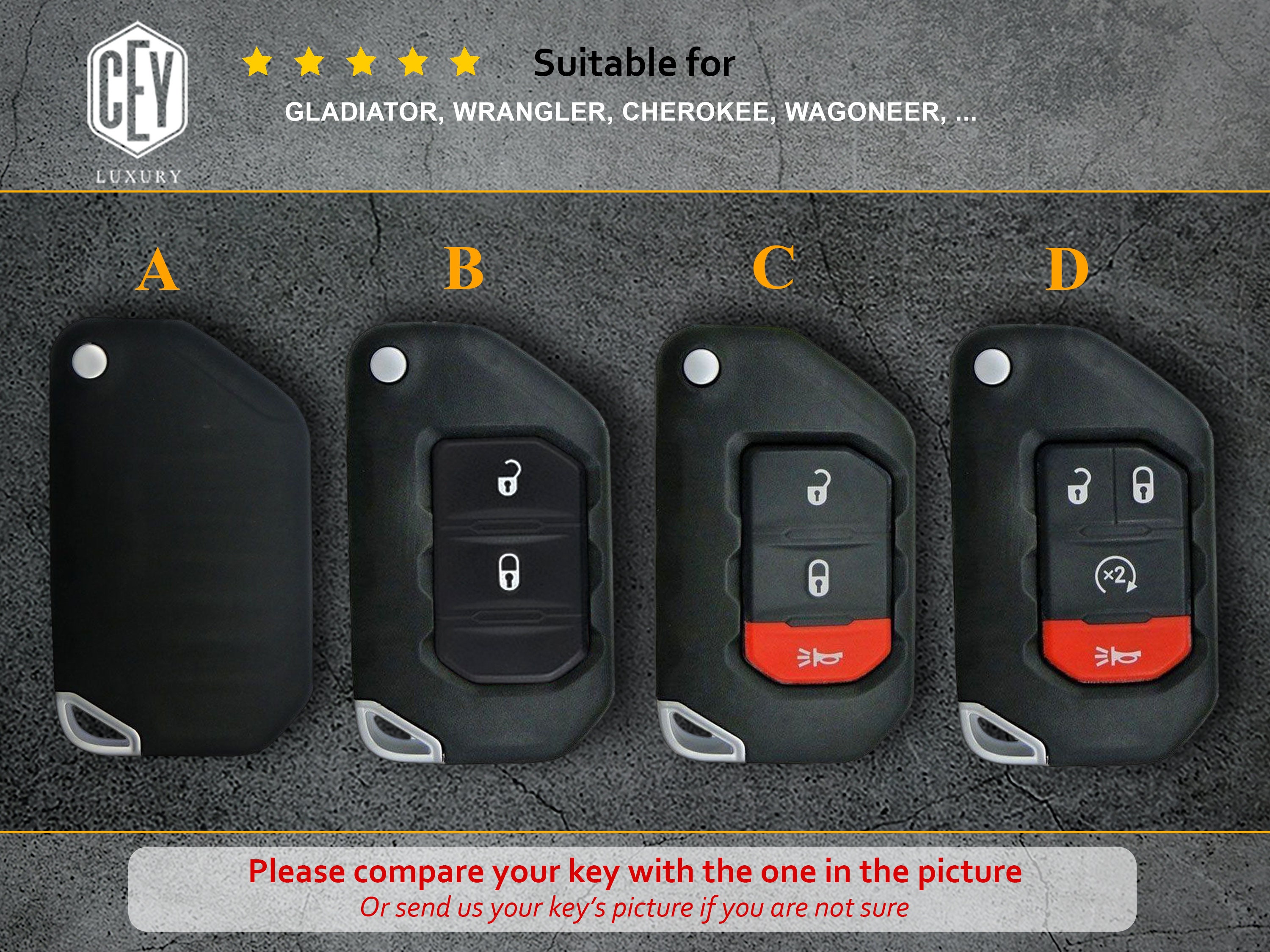 Custom Key Fob Cover for Gladiator Wrangler, Wrangler 3 4 5 Buttons ...